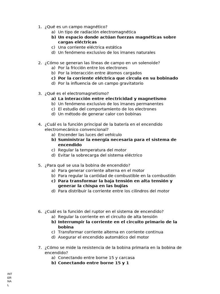 Grup1 - Preguntas Magnetismo, Electromagnetismo y Encendido Electromecano Convencional | PDF ...