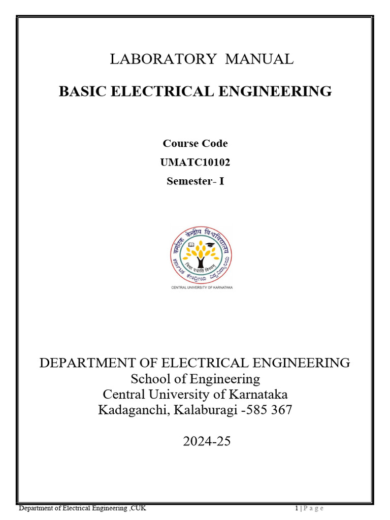 BASIC ELECTRICAL LAB MANUAL - R3 - For CS and Maths | PDF | Electric ...