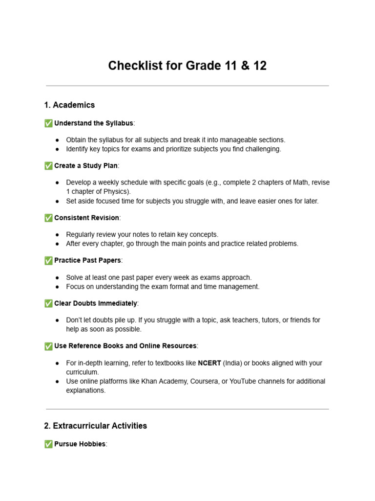 Checklist For Grade 11 & 12 | PDF | Sat | Curriculum