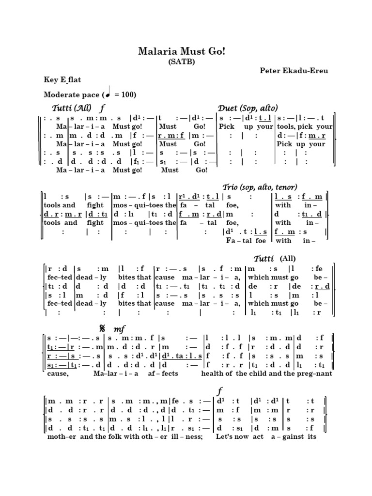 Malaria Must Go - Version IIIb | PDF | Vocal Music | Choral Music