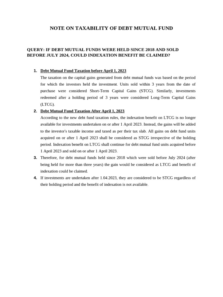 Debt Mutual Fund Taxation Explained | PDF