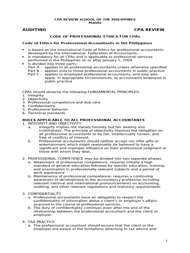 Code of Professional Ethics For CPAs CPAR | PDF | Certified Public ...