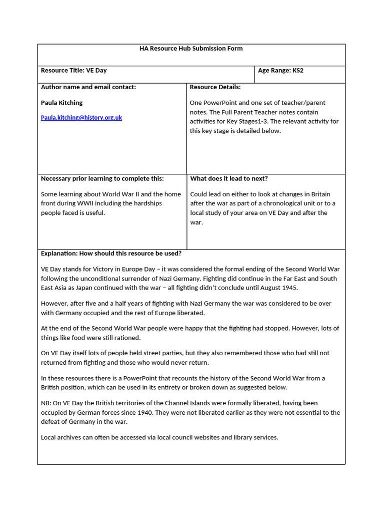 VE Day and ww2 KS2 Paula Kitching | PDF | World War II