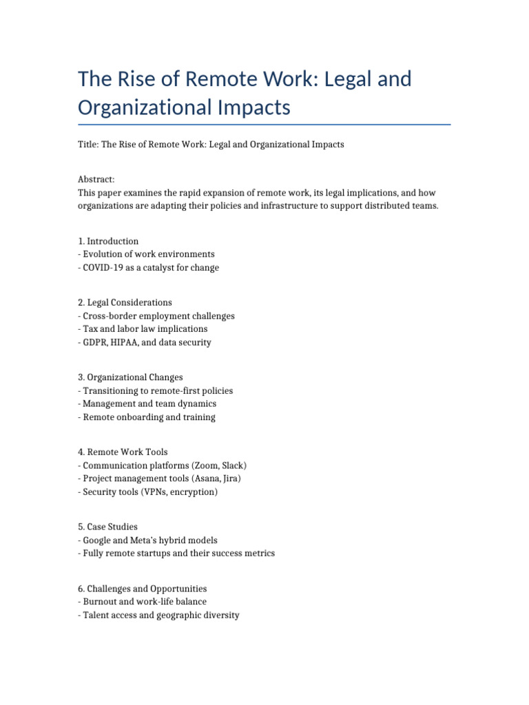 The Rise of Remote Work Legal and Organizational Impacts | PDF