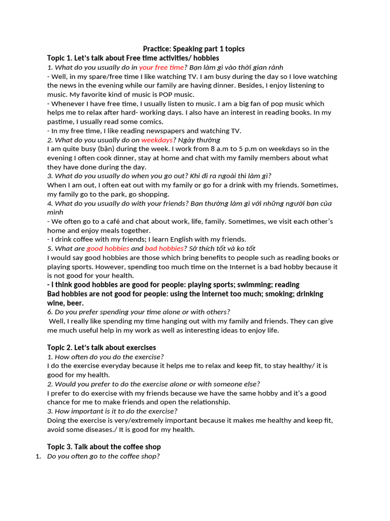 T NG H P Speaking | PDF | Meal | Foreign Language