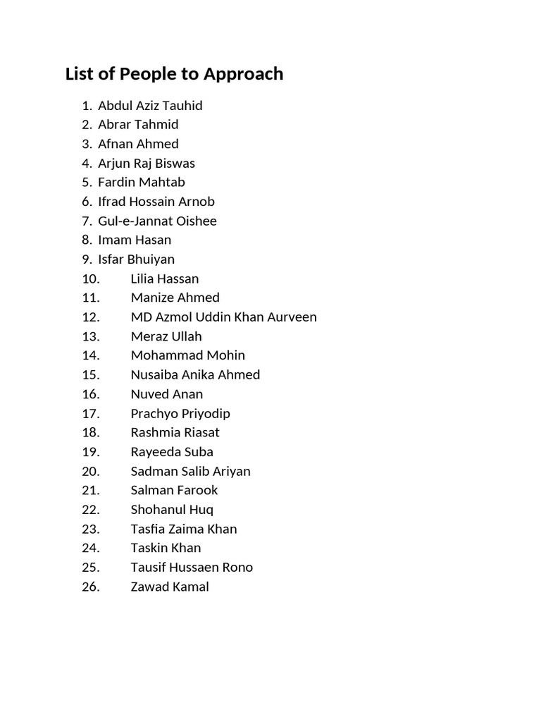 List of People To Approach | PDF
