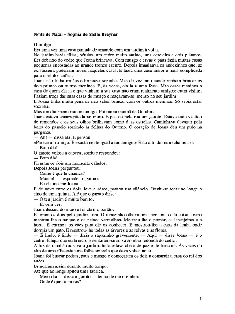 Noite de Natal Sophia de Mello Breyner | PDF