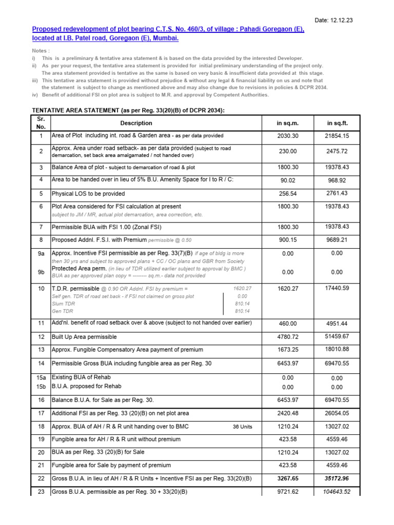 Goregaon Plot Redevelopment Proposal | PDF