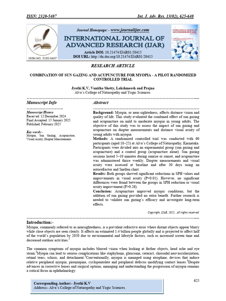 Combination of Sun Gazing and Acupuncture For Myopia - A Pilot ...