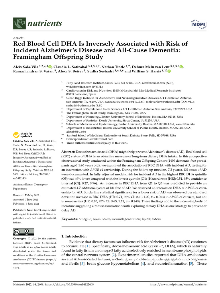 Article Red Blood Cell DHA Is Inversely Associated With Risk of ...
