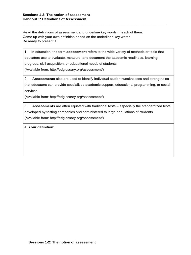 Handouts To Sessions 1-2 | PDF | Educational Assessment | Education Theory