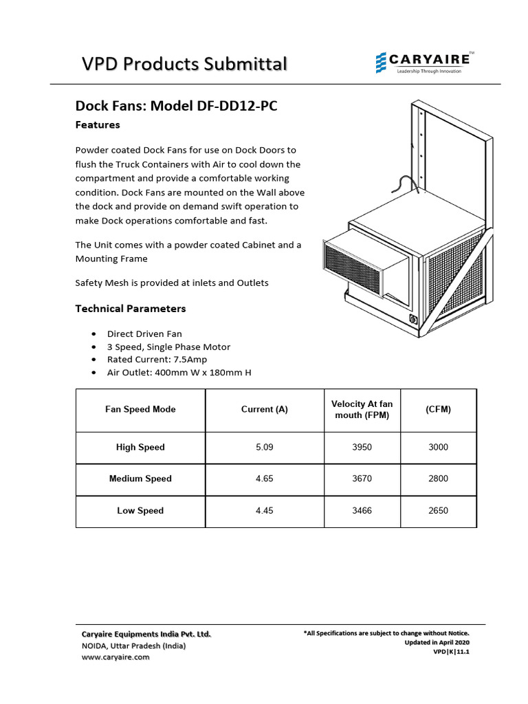 Dock Fan Specifications and Features | PDF