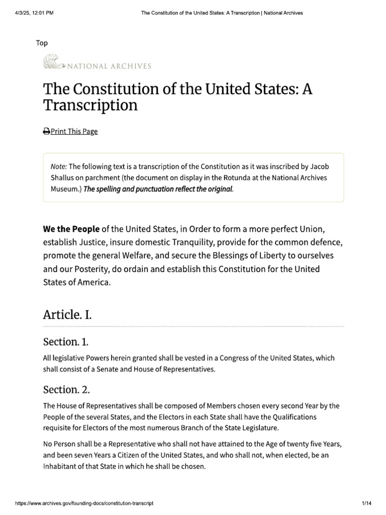 The Constitution of The USA | PDF