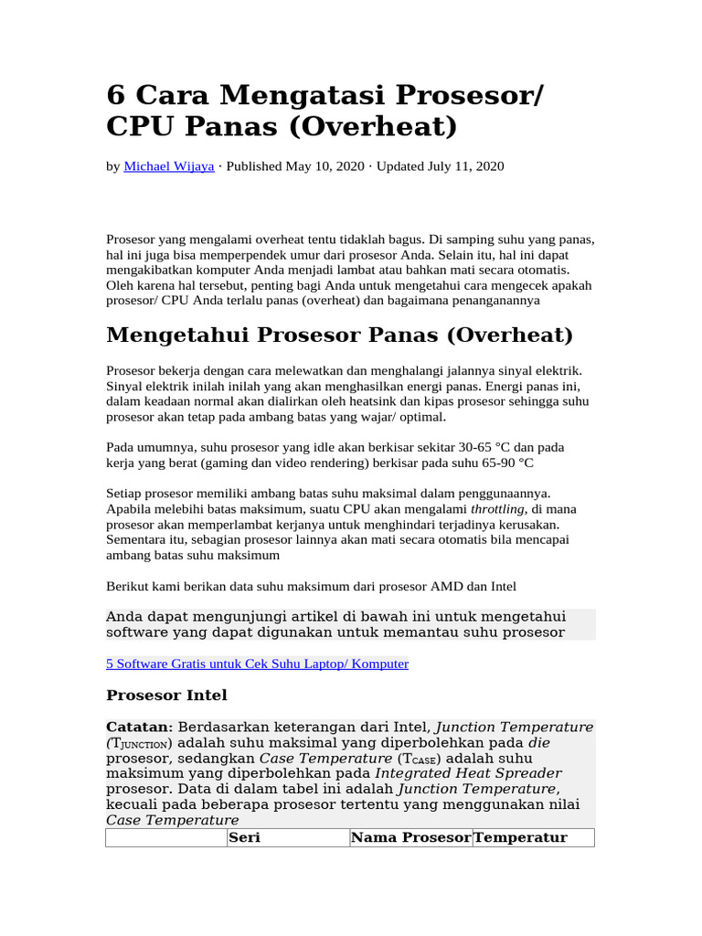 6 Cara Mengatasi Prosesor CPU Panas Overheat | PDF