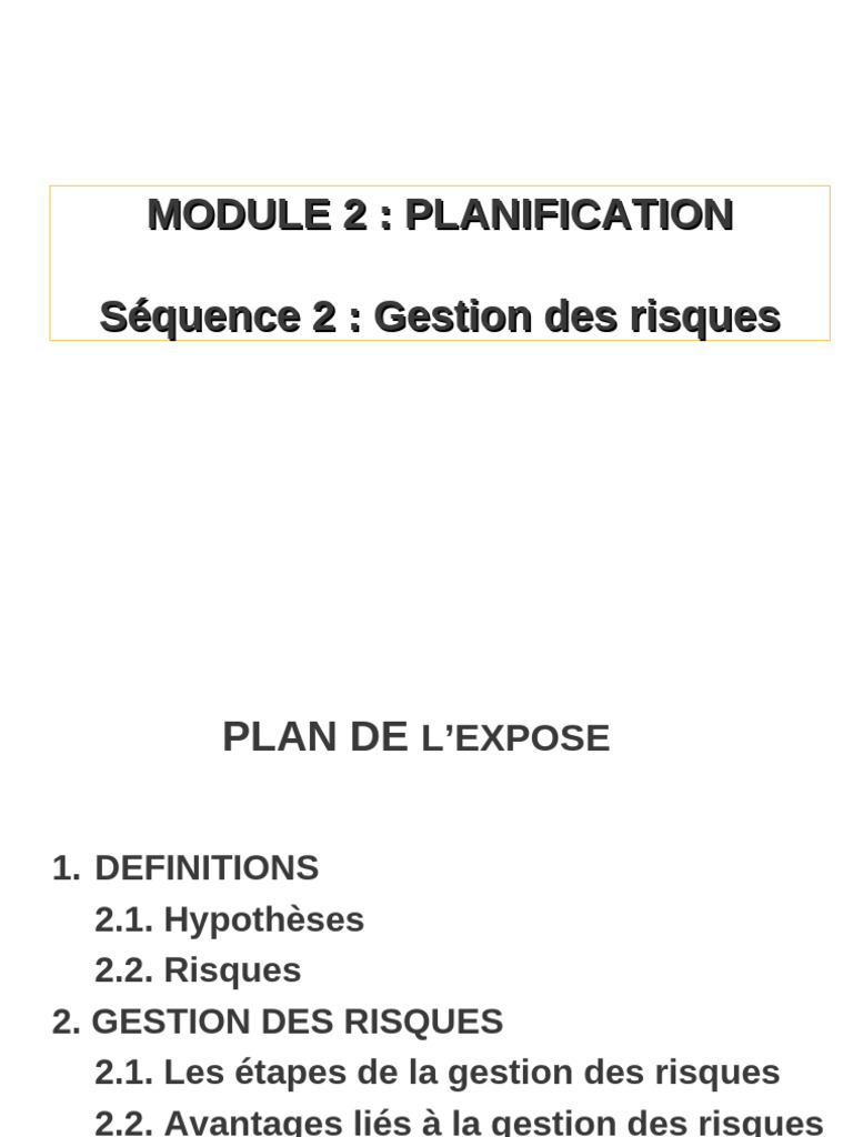 Module 2_Séquence 2_Gestion Des Risques | PDF | Risque | Gestion des risques
