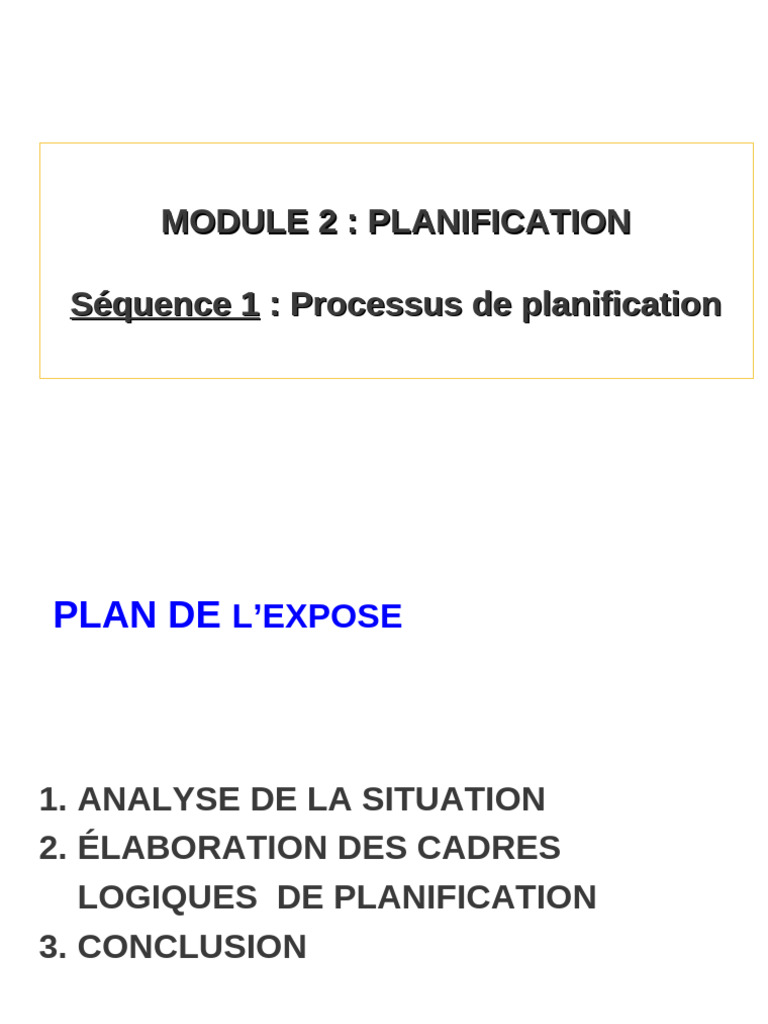 Module 2_Séquence 1_Processus de Planification | PDF | Assainissement | Sécurité alimentaire