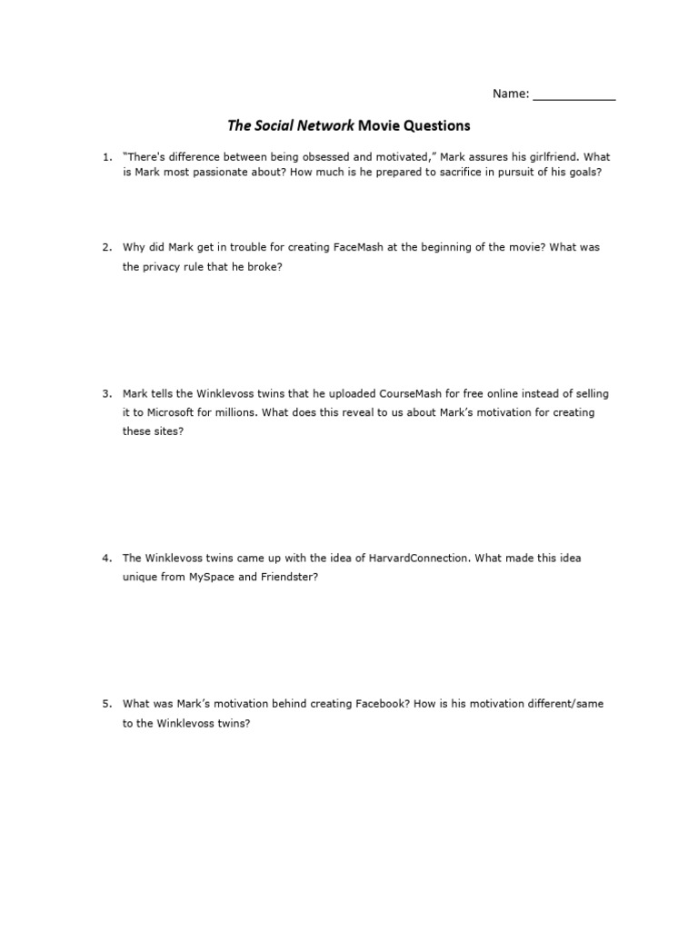 The Social Network Movie Questions | PDF | Facebook | Social Psychology