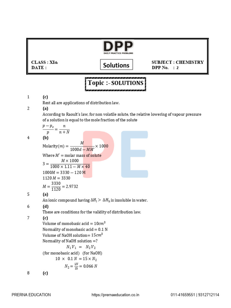 Solutions DPP 2 Solution | PDF | Molar Concentration | Scientific Phenomena