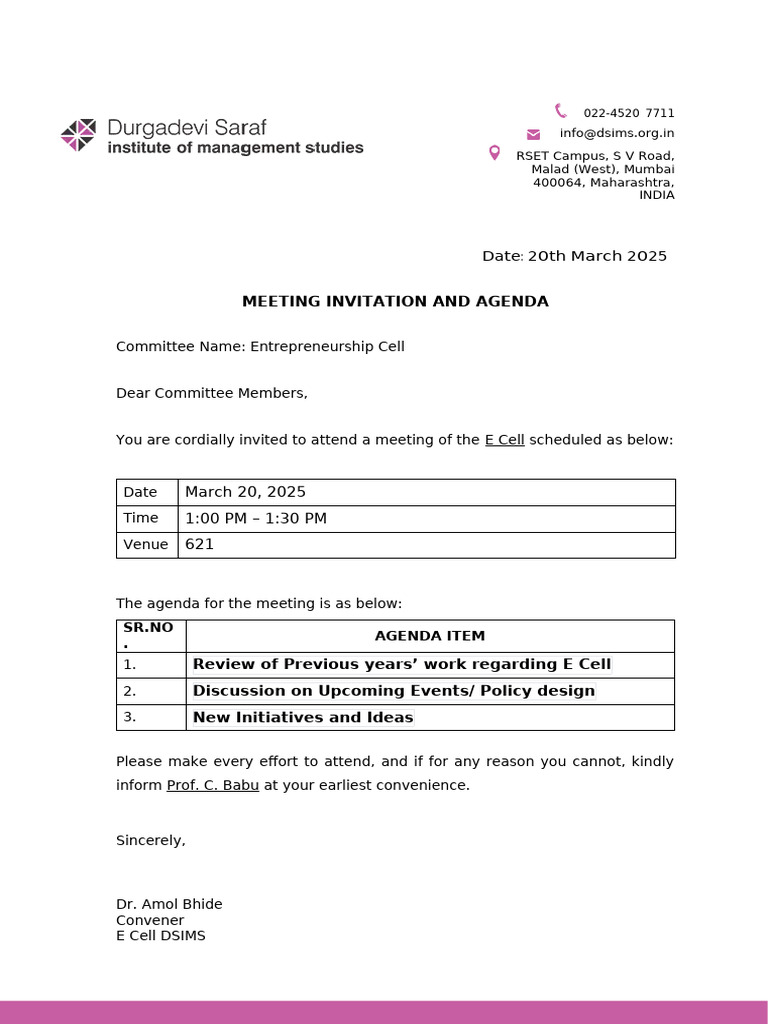 E Cell Meeting Invitation - March 2025 | PDF