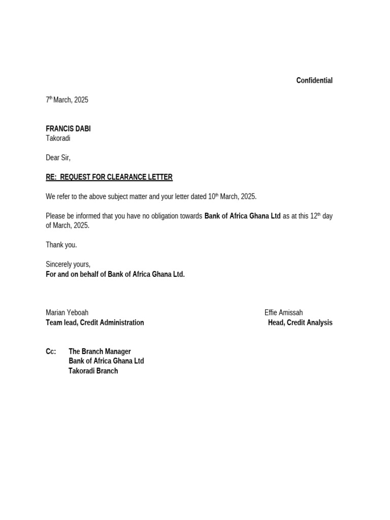 Daniel Acheampong Clearance Letter | PDF