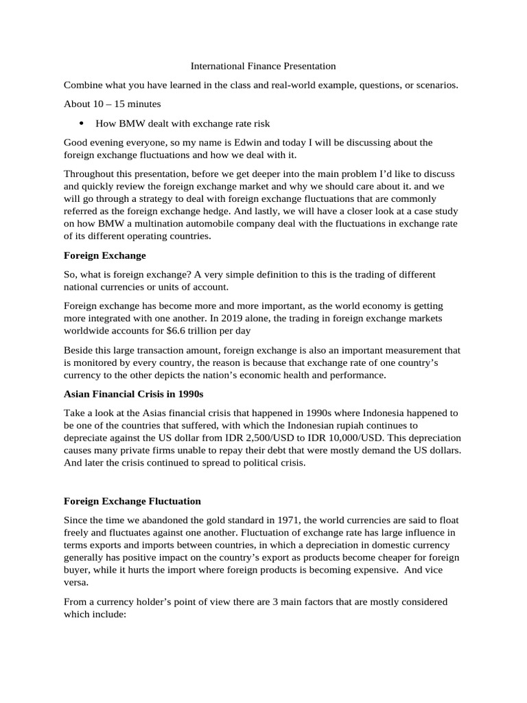 International Finance Presentation | PDF | Hedge (Finance) | Exchange Rate