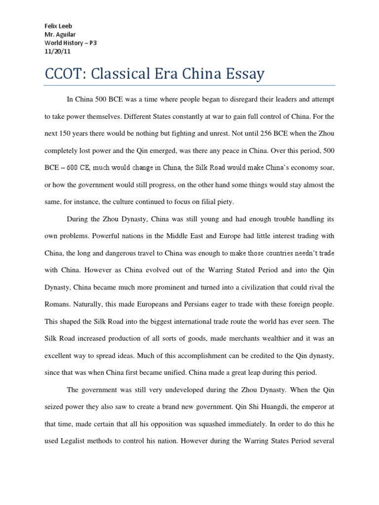 CCOT Classical Era Essay | PDF | Confucianism | Silk Road