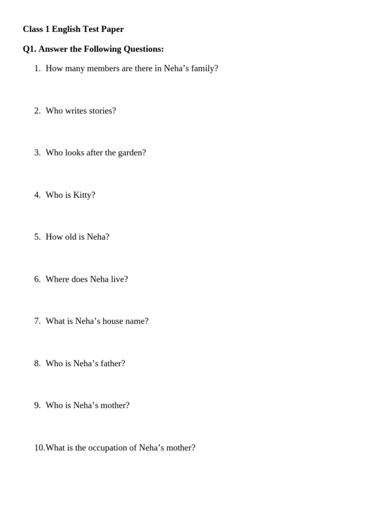 Revised Class 1 English Test Paper | PDF | Foods