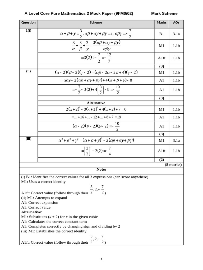Core Pure Mathematics 2 Mark Scheme | PDF | Integral | Determinant