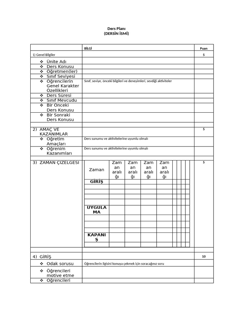 RUBRIC Ders-Plani | PDF