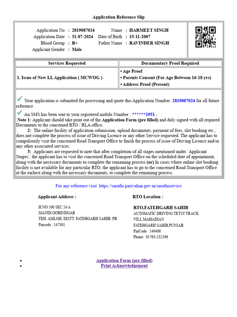 New LL Acknowledgement | PDF | Road Transport | Land Transport