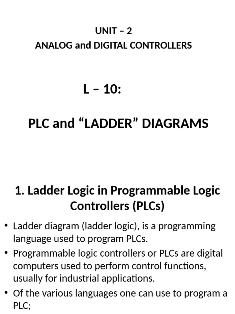 LECTURE - 10 PLT and LADDER DIAGRAMS | PDF | Programmable Logic Controller | Relay