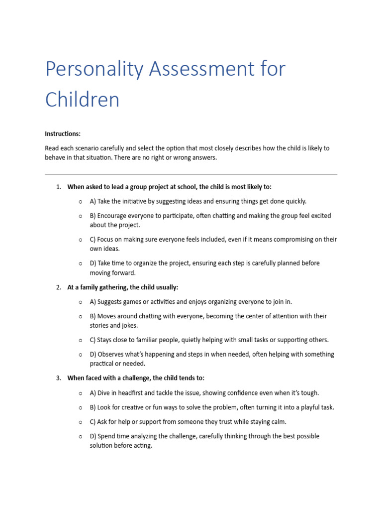Personality Assessment For Children | PDF
