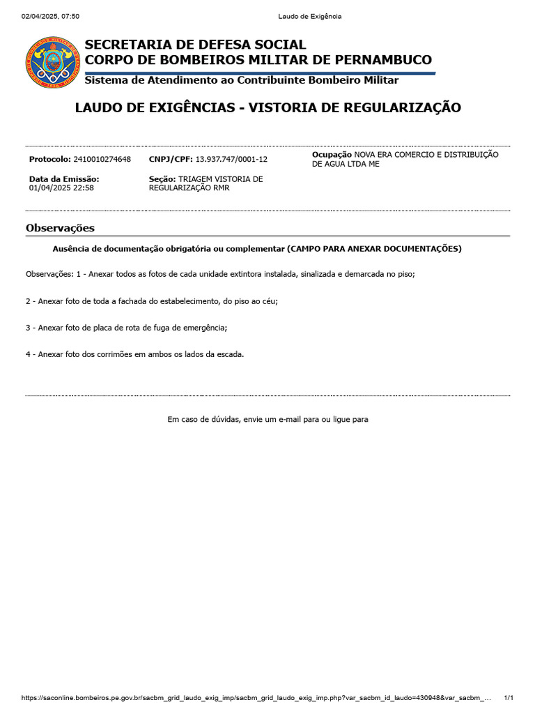 Laudo de Exigência - Nova Era | PDF