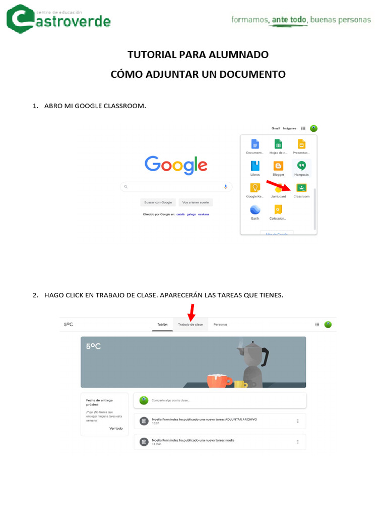 TUTORIAL - Adjuntar Tarea en Google Classroom | PDF