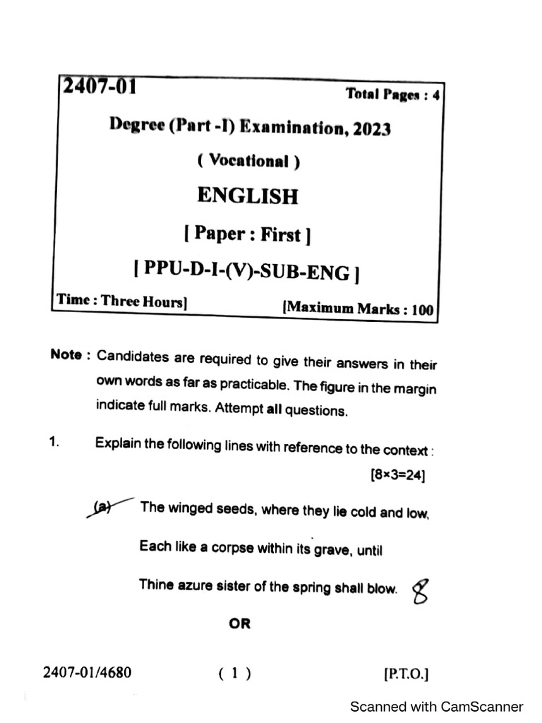 BCA 1st Year(2023) Subsidiary English 100 Marks | PDF