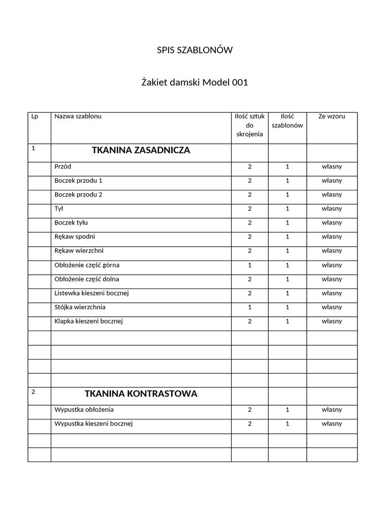 Spis Szablonów | PDF