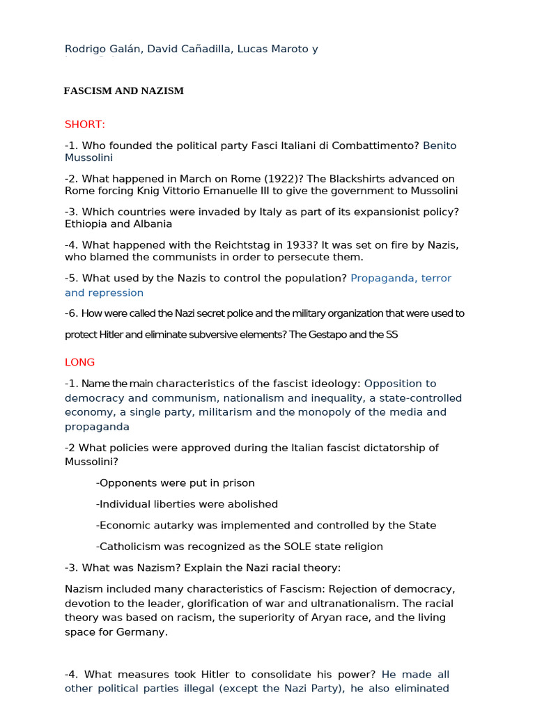 Fascism and Nazism: Key Concepts Explained | PDF