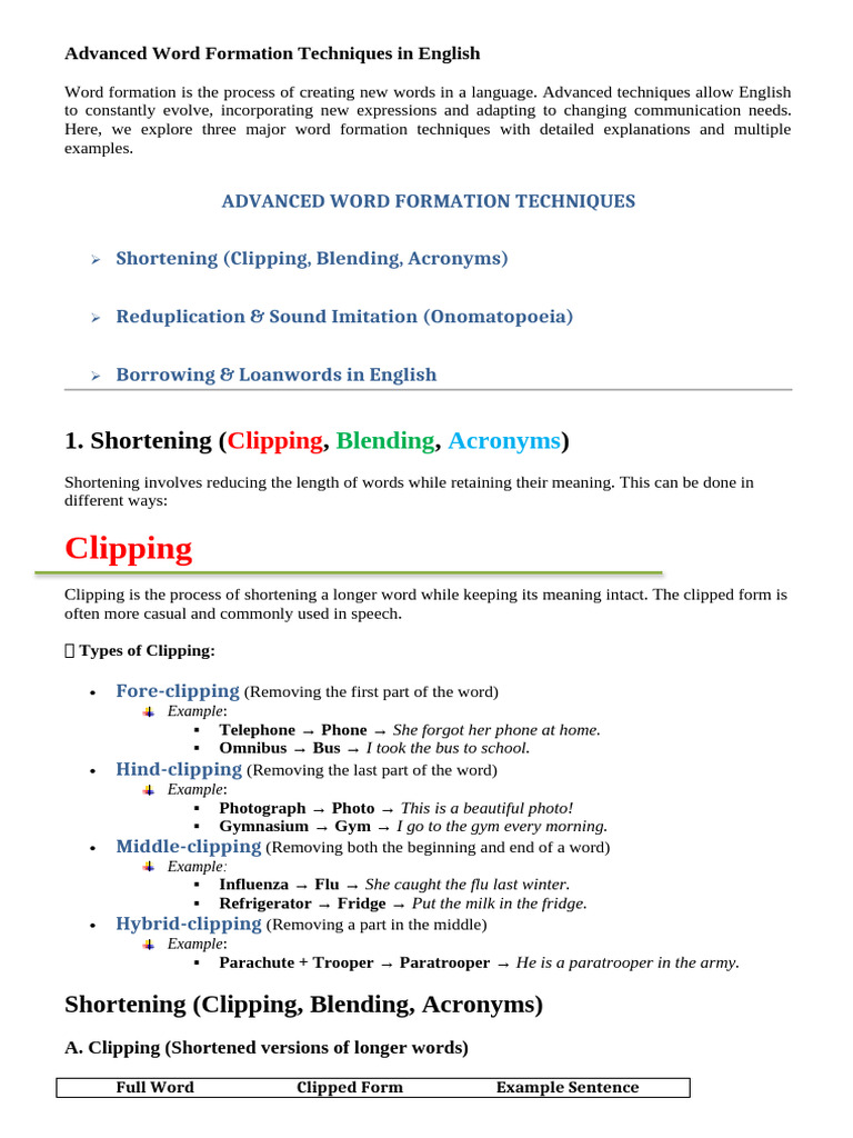 Advanced English Word Formation Techniques | PDF | Acronym | Automated ...
