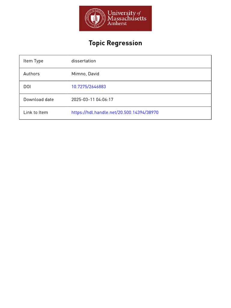 Mimno Umass 0118D 10907 | PDF | Regression Analysis | Applied Mathematics