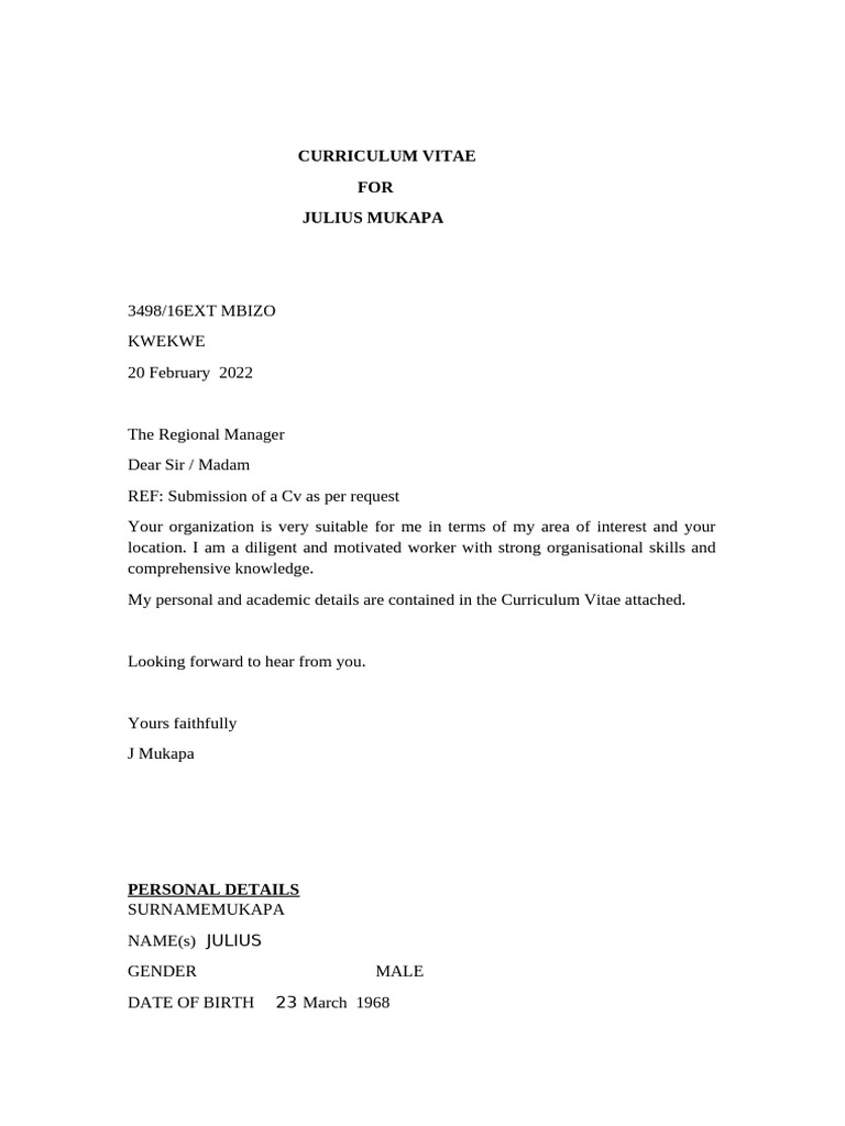 CV of Julius Mukapa | PDF