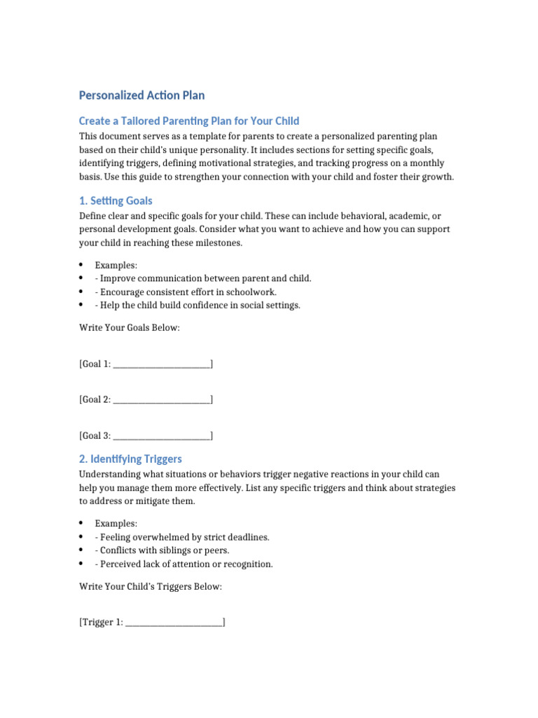 Tailored Parenting Action Plan Template | PDF | Parenting | Goal