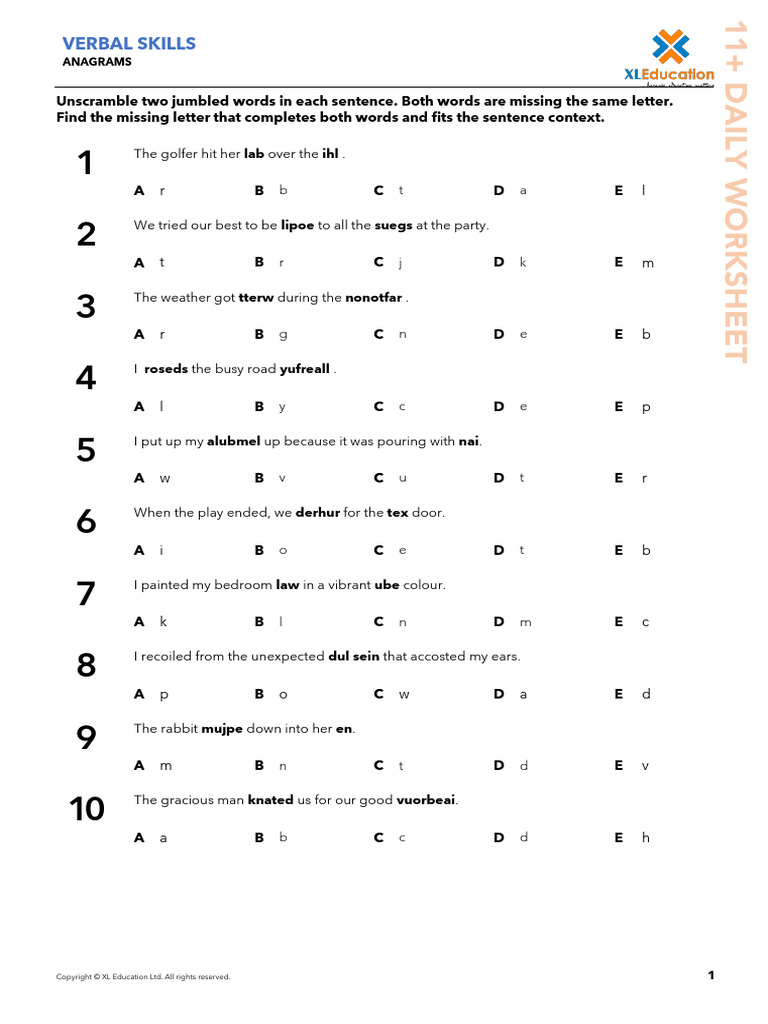 081 Week34 XLEducation_Daily_Worksheet_VR_21082024 | PDF