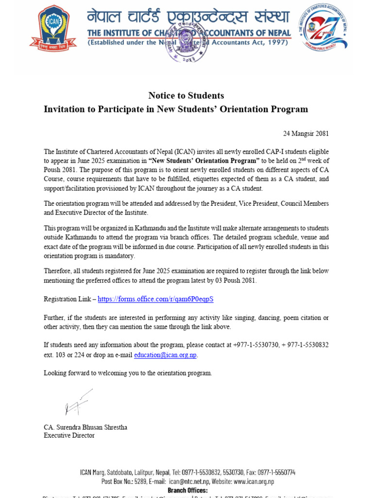 Notice To Students Invitation To Participate in New Students ...