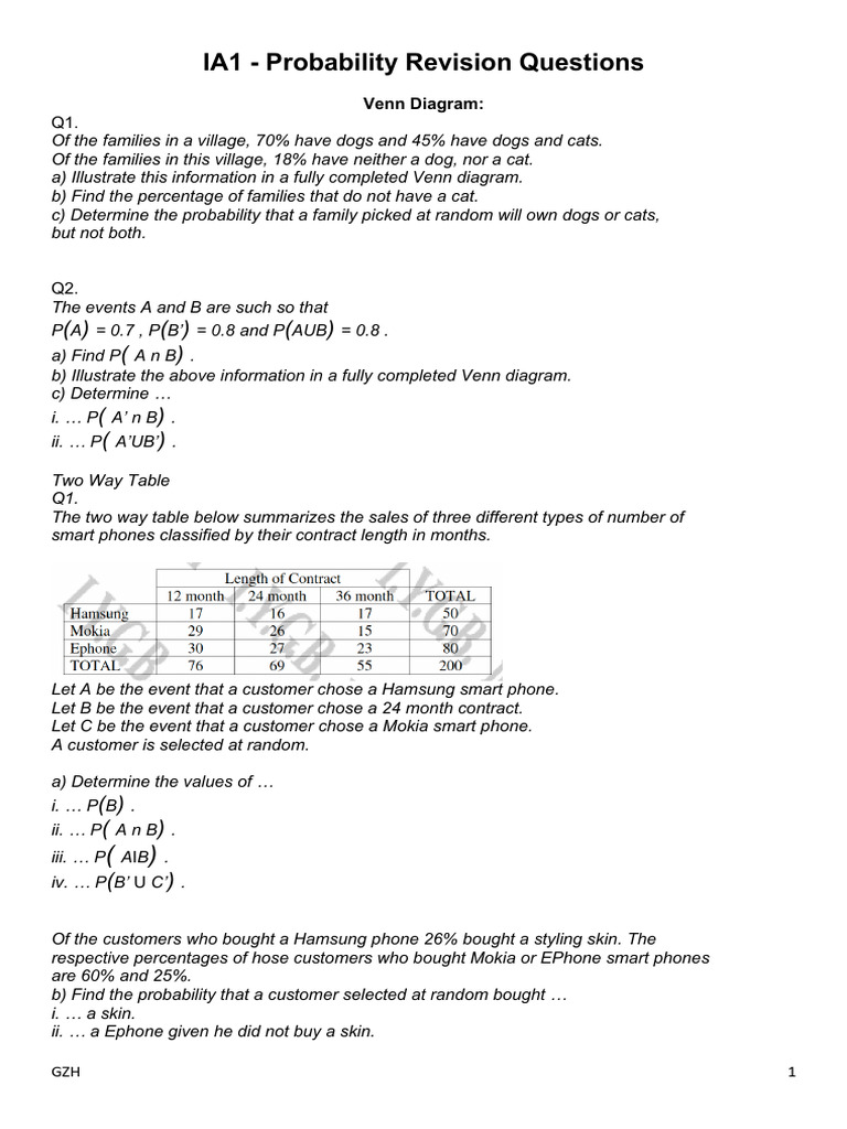 IA1 - Probability Revision Questions and Answers | PDF