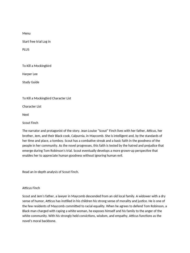 To Kill a Mockingbird Character Overview | PDF | To Kill A Mockingbird