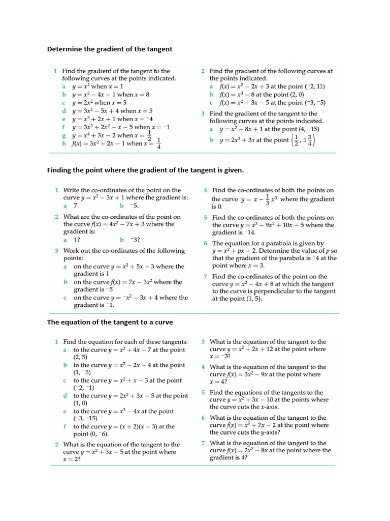 Gradient of Tangent and Equation of Tangent | PDF