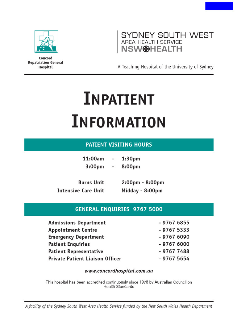 Concord Hospital Patient Information Booklet | PDF | Hospital ...