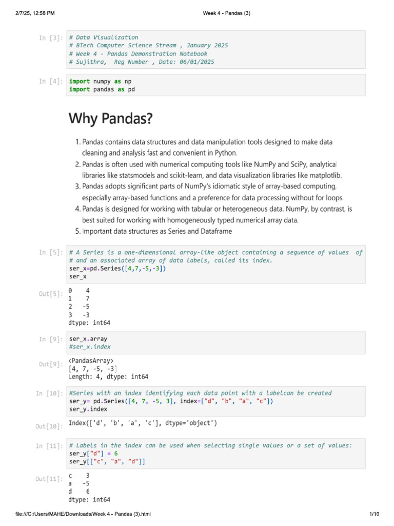 Week 4 Demo - Pandas Basics | PDF