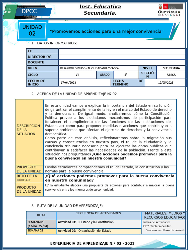 4º DPCC - Und. 2 2023 | PDF | Aprendizaje | Democracia