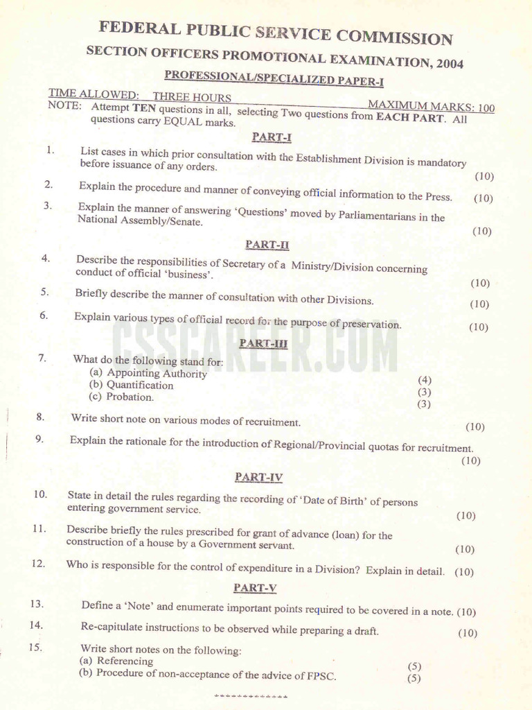 Professional - Specialized Paper-I-2004 | PDF